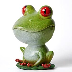 NENBOLEC Candy Dish Frog Cookie Jar Plate Statue Decor Sculpture Home Arts Gifts Polyresin Figurine Green 8 Inch