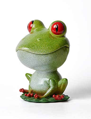 NENBOLEC Candy Dish Frog Cookie Jar Plate Statue Decor Sculpture Home Arts Gifts Polyresin Figurine Green 8 Inch