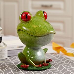 NENBOLEC Candy Dish Frog Cookie Jar Plate Statue Decor Sculpture Home Arts Gifts Polyresin Figurine Green 8 Inch