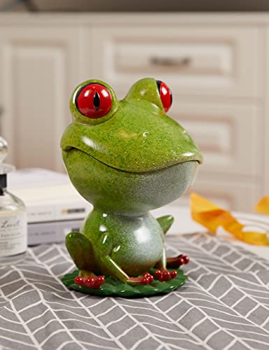 NENBOLEC Candy Dish Frog Cookie Jar Plate Statue Decor Sculpture Home Arts Gifts Polyresin Figurine Green 8 Inch