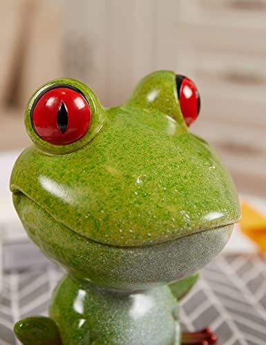 NENBOLEC Candy Dish Frog Cookie Jar Plate Statue Decor Sculpture Home Arts Gifts Polyresin Figurine Green 8 Inch