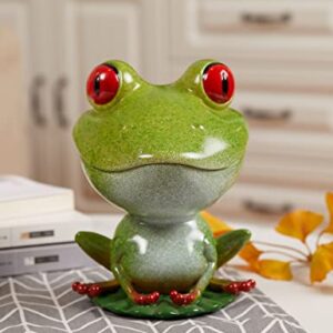 NENBOLEC Candy Dish Frog Cookie Jar Plate Statue Decor Sculpture Home Arts Gifts Polyresin Figurine Green 8 Inch