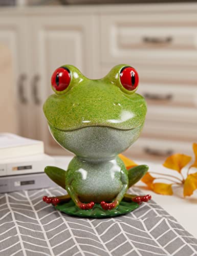 NENBOLEC Candy Dish Frog Cookie Jar Plate Statue Decor Sculpture Home Arts Gifts Polyresin Figurine Green 8 Inch