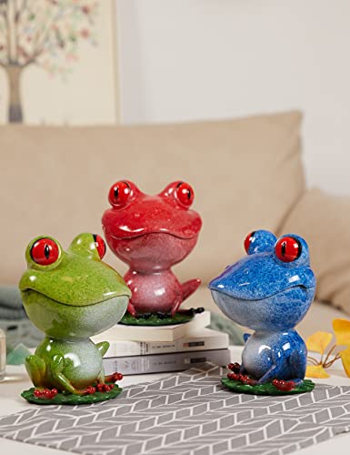 NENBOLEC Candy Dish Frog Cookie Jar Plate Statue Decor Sculpture Home Arts Gifts Polyresin Figurine Green 8 Inch