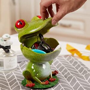 NENBOLEC Candy Dish Frog Cookie Jar Plate Statue Decor Sculpture Home Arts Gifts Polyresin Figurine Green 8 Inch