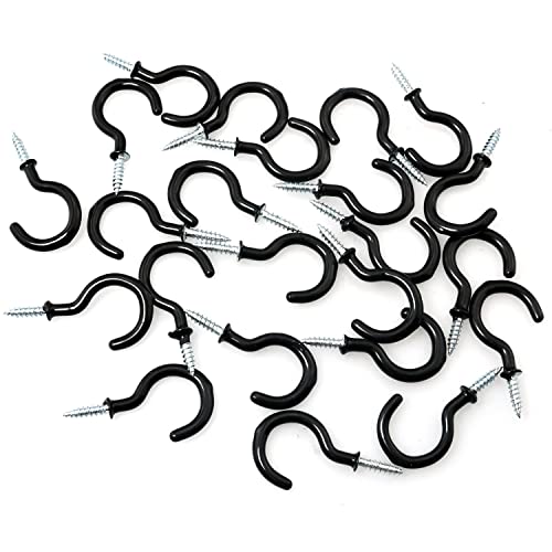 Ceiling Cup Hook JJHXSM 50PCS Vinyl Coated Screw in Ceiling Hooks Multi-Function Wall Hooks Kitchen Hooks Garage Hooks Cup Hooks 1-1/4Inch Black