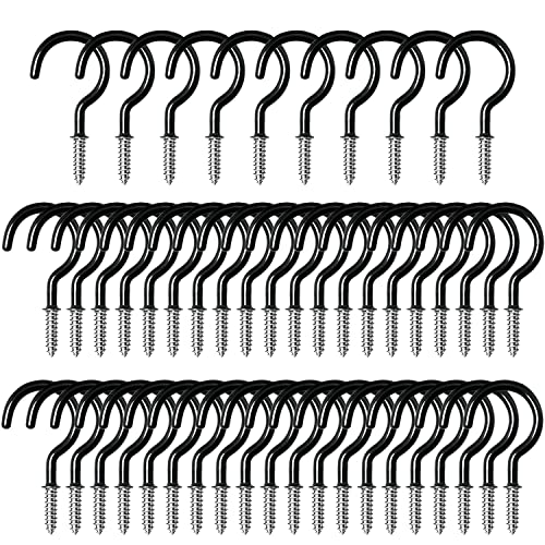 Ceiling Cup Hook JJHXSM 50PCS Vinyl Coated Screw in Ceiling Hooks Multi-Function Wall Hooks Kitchen Hooks Garage Hooks Cup Hooks 1-1/4Inch Black