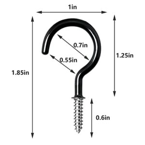 Ceiling Cup Hook JJHXSM 50PCS Vinyl Coated Screw in Ceiling Hooks Multi-Function Wall Hooks Kitchen Hooks Garage Hooks Cup Hooks 1-1/4Inch Black