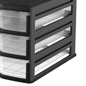 Life Story 3 Drawer Stackable Shelf Organizer Plastic Storage Drawers for Bathroom Storage, Make Up, Or Pantry Organization, Black