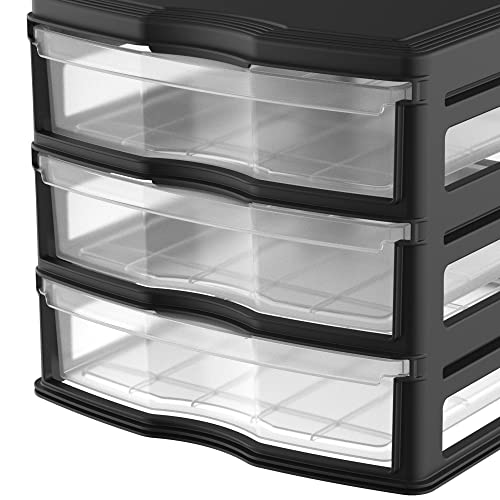 Life Story 3 Drawer Stackable Shelf Organizer Plastic Storage Drawers for Bathroom Storage, Make Up, Or Pantry Organization, Black