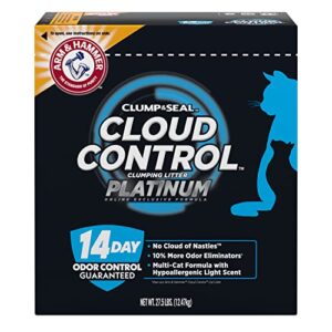 arm & hammer cloud control platinum multi-cat clumping cat litter with hypoallergenic light scent, 14 days of odor control, 27.5 lbs, online exclusive formula