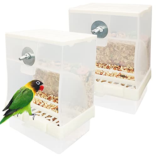 Tfwadmx No Mess Automatic Bird Feeders Cockatiel Food Dispenser Bowls Seed Container Parrot Dishes Parakeet Cage Accessories Birdfeeder with Divider for Canary Finch Conure Lovebirds 2Pcs