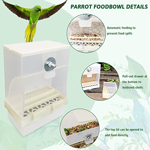 Tfwadmx No Mess Automatic Bird Feeders Cockatiel Food Dispenser Bowls Seed Container Parrot Dishes Parakeet Cage Accessories Birdfeeder with Divider for Canary Finch Conure Lovebirds 2Pcs