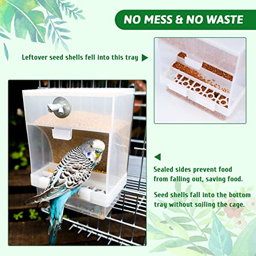 Tfwadmx No Mess Automatic Bird Feeders Cockatiel Food Dispenser Bowls Seed Container Parrot Dishes Parakeet Cage Accessories Birdfeeder with Divider for Canary Finch Conure Lovebirds 2Pcs