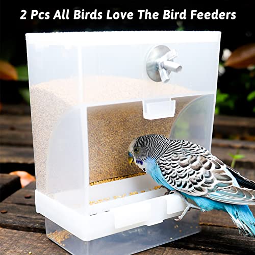 Tfwadmx No Mess Automatic Bird Feeders Cockatiel Food Dispenser Bowls Seed Container Parrot Dishes Parakeet Cage Accessories Birdfeeder with Divider for Canary Finch Conure Lovebirds 2Pcs