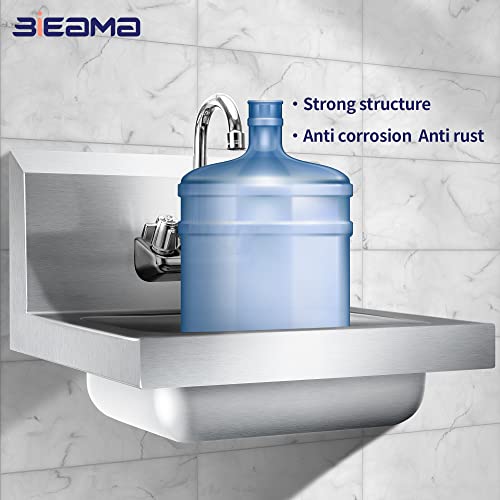 BIEAMA Stainless Steel Sink NSF 17" x 15" Commercial Wall Mount Sink, Strainer and Faucet Included, Perfect for Home, Stores, Restaurants, Bars, etc