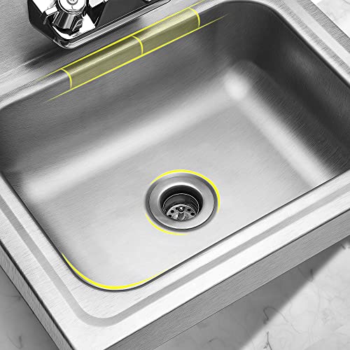 BIEAMA Stainless Steel Sink NSF 17" x 15" Commercial Wall Mount Sink, Strainer and Faucet Included, Perfect for Home, Stores, Restaurants, Bars, etc