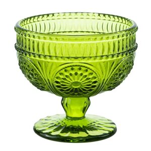 choold vintage flower embossed glass footed dessert bowl ice cream bowl trifle bowl salad bowl candy cake bowl for home party wedding 9oz-green