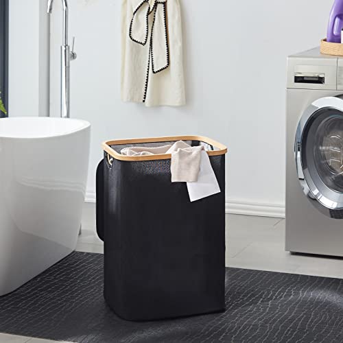 YOUDENOVA 90L Large Laundry Basket with Lid, Collapsible Dirty Clothes Hamper with Handle, Closet Storage Bin for Bedroom, Bathroom, Dorm (Black)