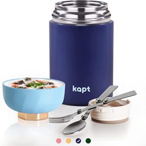 Avovy Thermos For Hot Food - 22 Oz Insulated Food Jar, Insulated Lunch Container With Bowl, Foldable Spoon&Fork, Powerful Insulated Food Thermos For School Office Camping Travel (Blue)