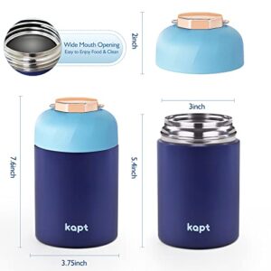 Avovy Thermos For Hot Food - 22 Oz Insulated Food Jar, Insulated Lunch Container With Bowl, Foldable Spoon&Fork, Powerful Insulated Food Thermos For School Office Camping Travel (Blue)