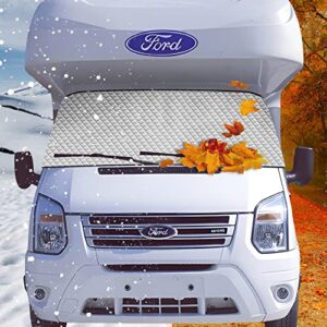 Komsepor RV Windshield Cover for Class C Ford 1997-2022 RV Front Window 4 Layers Class C Motorhome Cover 27 Foot Temperature Control Sunshade/Snow Cover Upgraded Strong Magnet/Side Mirror Cutout