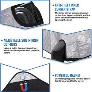 Komsepor RV Windshield Cover for Class C Ford 1997-2022 RV Front Window 4 Layers Class C Motorhome Cover 27 Foot Temperature Control Sunshade/Snow Cover Upgraded Strong Magnet/Side Mirror Cutout