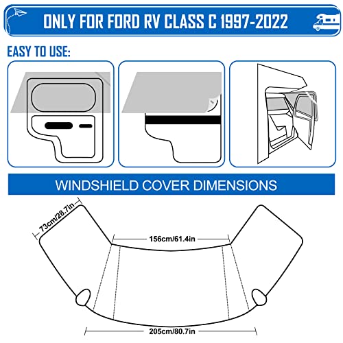 Komsepor RV Windshield Cover for Class C Ford 1997-2022 RV Front Window 4 Layers Class C Motorhome Cover 27 Foot Temperature Control Sunshade/Snow Cover Upgraded Strong Magnet/Side Mirror Cutout