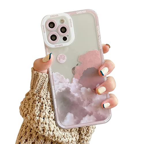 Tuokiou Upgrade Cloud Cute Phone Case for iPhone 13 Pro Max 5G Slim Fit Aesthetic Case Protective Soft TPU Shockproof Moon Case with Lens Protector for Apple iPhone 13 Pro Max 6.7 inch (Pink)