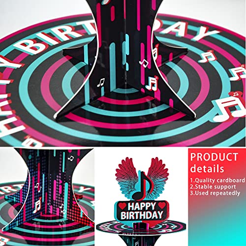 GLURUITE Tik Music Cupcake Stand 3-Tier Musical Birthday party decorations, Tok Musical Cupcake Tower for Music Themed Party Supplies Favors