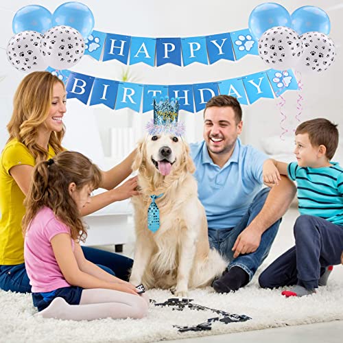 Ownpets Dog Birthday Outfit Set, Shinning Dog Bow Tie with Prince Crown & Double Sided Saliva Towel, Birthday Banner & Paw Print Balloons for Pet Puppy Dog Cat Boy Birthday Parties