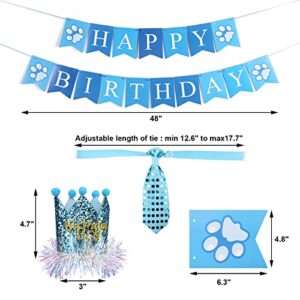 Ownpets Dog Birthday Outfit Set, Shinning Dog Bow Tie with Prince Crown & Double Sided Saliva Towel, Birthday Banner & Paw Print Balloons for Pet Puppy Dog Cat Boy Birthday Parties