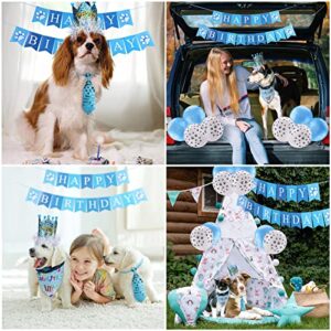 Ownpets Dog Birthday Outfit Set, Shinning Dog Bow Tie with Prince Crown & Double Sided Saliva Towel, Birthday Banner & Paw Print Balloons for Pet Puppy Dog Cat Boy Birthday Parties