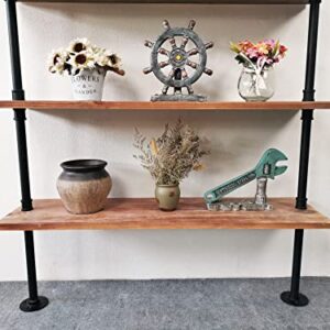 Anynice 5 Tier Industrial Ladder Shelf Bookcase, Wall Mounted Wood Metal Pipe Rustic Bookshelf for Living Room (Weathered Brown, 10" D x 36" W x 70" H)