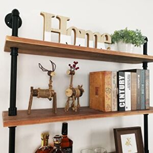 Anynice 5 Tier Industrial Ladder Shelf Bookcase, Wall Mounted Wood Metal Pipe Rustic Bookshelf for Living Room (Weathered Brown, 10" D x 36" W x 70" H)