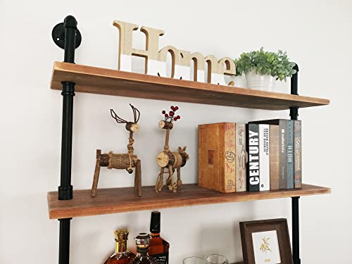 Anynice 5 Tier Industrial Ladder Shelf Bookcase, Wall Mounted Wood Metal Pipe Rustic Bookshelf for Living Room (Weathered Brown, 10" D x 36" W x 70" H)