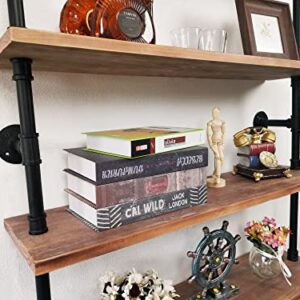 Anynice 5 Tier Industrial Ladder Shelf Bookcase, Wall Mounted Wood Metal Pipe Rustic Bookshelf for Living Room (Weathered Brown, 10" D x 36" W x 70" H)