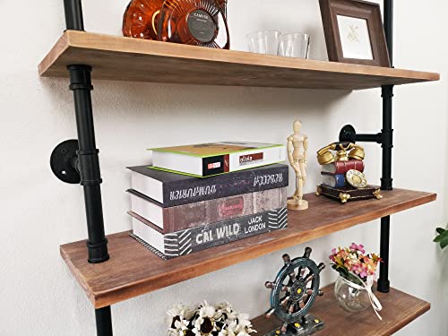 Anynice 5 Tier Industrial Ladder Shelf Bookcase, Wall Mounted Wood Metal Pipe Rustic Bookshelf for Living Room (Weathered Brown, 10" D x 36" W x 70" H)