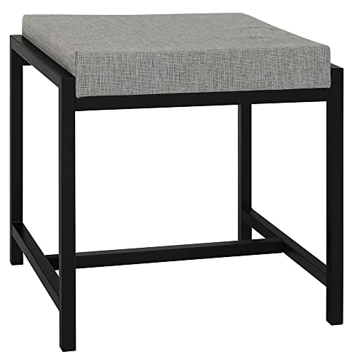 Iwell Large Vanity Stool, Vanity Chair with Upholstered Seat & Metal Legs, Vanity Bench for Entrayway, Bedroom, Capacity 330lb, Black+Grey