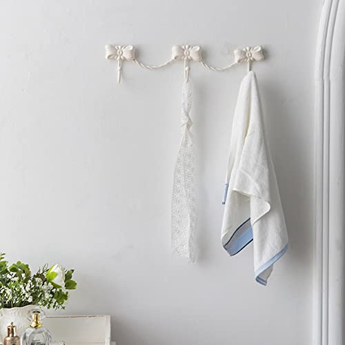 BOOMLATU 3 Hooks White Bow Coat Hook Wall Hook Key Hook for Girls Women Nursery or Bedroom Decoration (White)