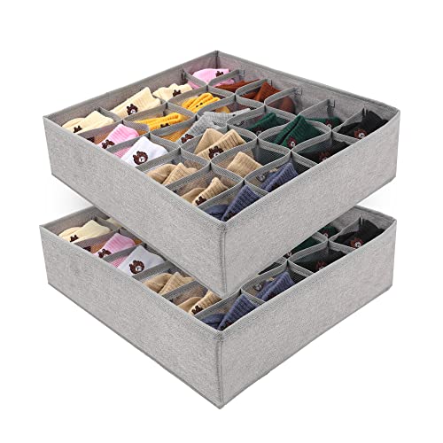 Uzifa Socks Underwear Drawer Organizer Divider Dresser Organizers Collapsible Closet Cabinet Organizer Storage Boxes for Socks, Underwear, Ties, Belts (24 Cells) -2 Pack