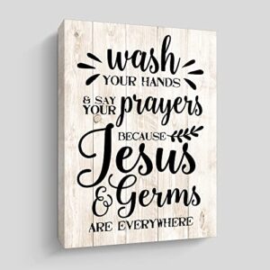 creoate bathroom decor wall art, funny bathroom quotes wall art, wash your hands sign bathroom pictures art giclee canvas print artwork for washroom restroom wall decor, christian gift, 12x15 inch