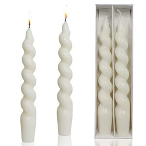 white taper candles stick spiral twisted candles h 7.5inch wax unscented white dinner candle dripless for home decor, relaxation & all occasions(white)