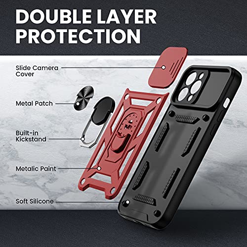 VEGO Compatible for iPhone 12 Pro Max Case, iPhone 12 Pro Max Kickstand Case with Slide Camera Cover, Built-in 360° Rotate Ring Stand Magnetic Cover Case for iPhone 12 Pro Max 6.7 inch, Red