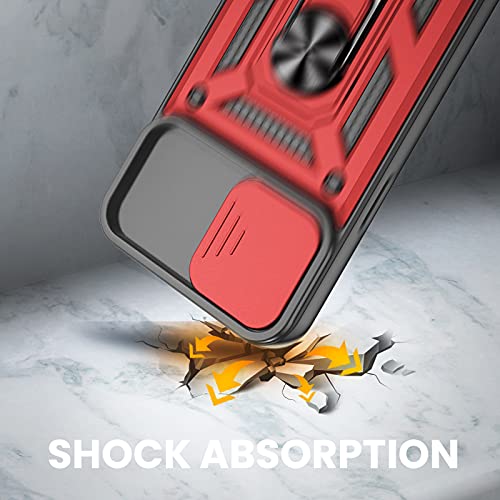 VEGO Compatible for iPhone 12 Pro Max Case, iPhone 12 Pro Max Kickstand Case with Slide Camera Cover, Built-in 360° Rotate Ring Stand Magnetic Cover Case for iPhone 12 Pro Max 6.7 inch, Red