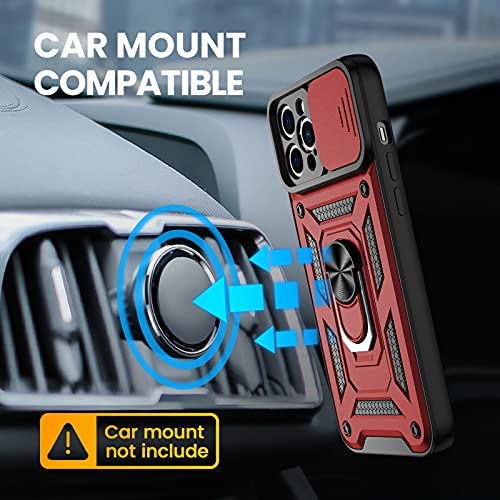 VEGO Compatible for iPhone 12 Pro Max Case, iPhone 12 Pro Max Kickstand Case with Slide Camera Cover, Built-in 360° Rotate Ring Stand Magnetic Cover Case for iPhone 12 Pro Max 6.7 inch, Red