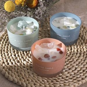 Hi.I.U.88 Soy Wax Essential Oils Cotton Wick Aromatherapy Candles with Healing Crystals Gift for Women, Travel Decorative Floral Tin All Seasons 10 Hour Burn，with Matte Pink Glass Candle, 2.9x1.9