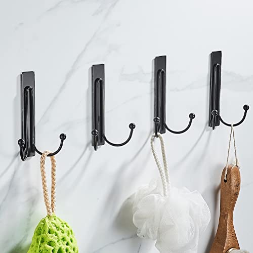 MOKIUER Adhesive Hooks Heavy Duty Towel Hooks Stick on Wall Hooks Shower Hooks for Hanging Towel,Waterproof Towel Hanger for Bathroom,Stainless Steel,4 Packs Black