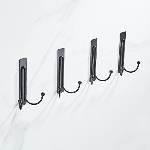 MOKIUER Adhesive Hooks Heavy Duty Towel Hooks Stick on Wall Hooks Shower Hooks for Hanging Towel,Waterproof Towel Hanger for Bathroom,Stainless Steel,4 Packs Black