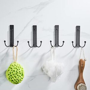 MOKIUER Adhesive Hooks Heavy Duty Towel Hooks Stick on Wall Hooks Shower Hooks for Hanging Towel,Waterproof Towel Hanger for Bathroom,Stainless Steel,4 Packs Black